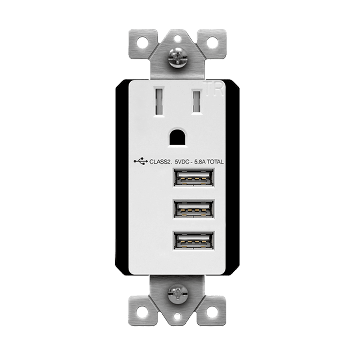 15A Tamper Resistant Interchangeable Three Type A USB Charger Receptac ...