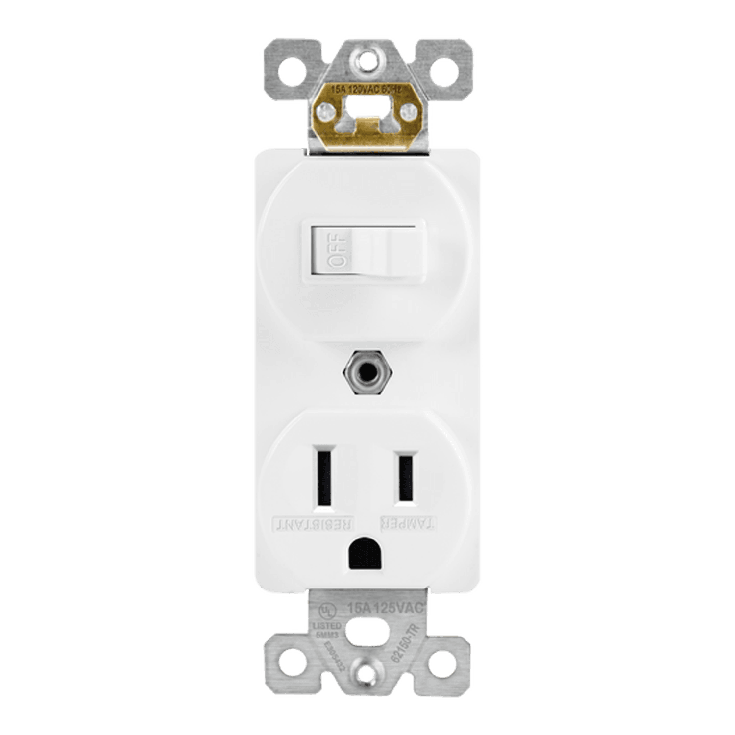 15A Tamper Resistant Toggle and Receptacle Back and Side Wired Self Gr ...